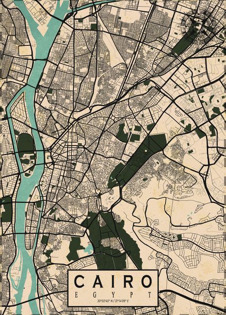 'Cairo City Map Vintage' Poster by deMAP Studio | Displate
