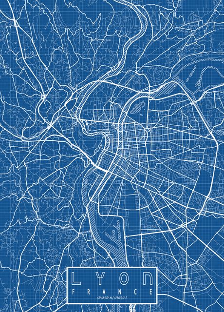 'Lyon City Map Blueprint' Poster by deMAP Studio | Displate