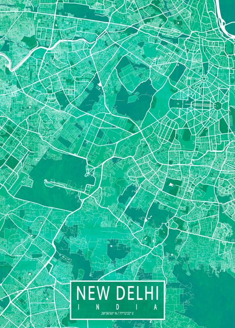 'New Delhi Map Watercolor' Poster by deMAP Studio | Displate