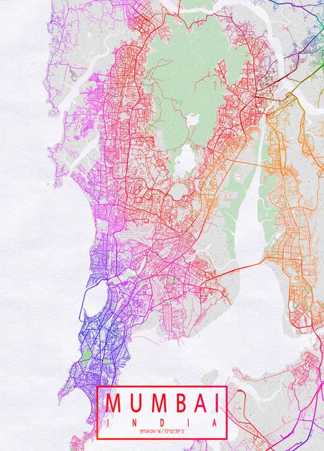 'Mumbai City Map Colorful' Poster, picture, metal print, paint by deMAP ...