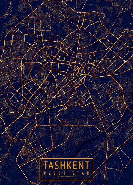 'Tashkent Map City Night' Poster by deMAP Studio | Displate