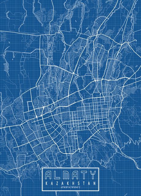 'Almaty City Map Blueprint' Poster by deMAP Studio | Displate