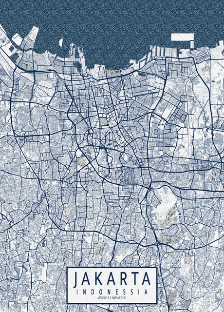 'Jakarta City Map Coastal' Poster by deMAP Studio | Displate