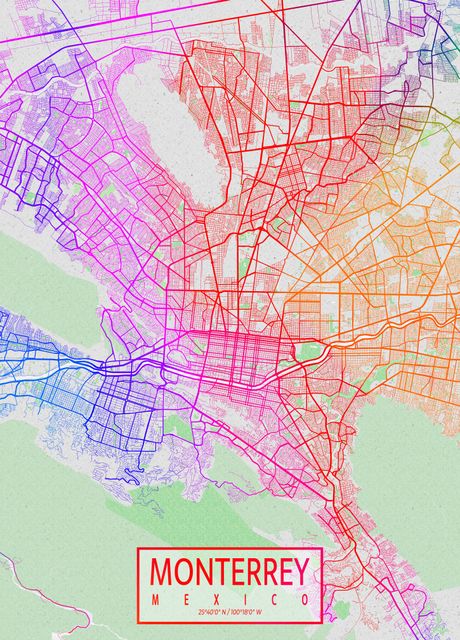 'Monterrey Map Colorful' Poster by deMAP Studio | Displate