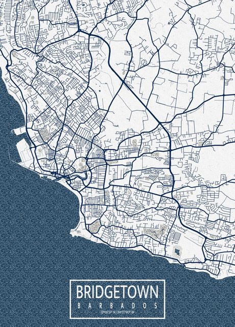 'Bridgetown Map Coastal' Poster by deMAP Studio | Displate