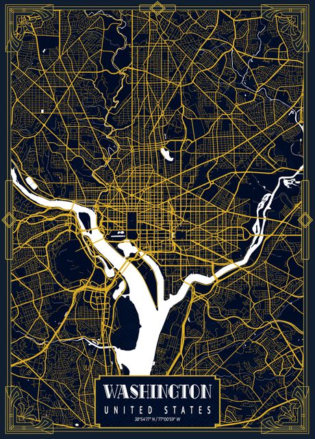 'Washington DC Map Gold' Poster by deMAP Studio | Displate