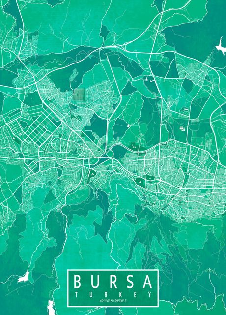 'Bursa City Map Watercolor' Poster by deMAP Studio | Displate