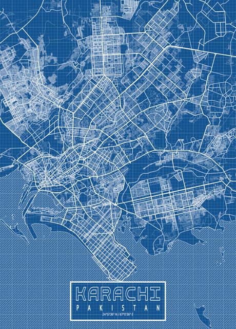 'Karachi Map Blueprint' Poster by deMAP Studio | Displate