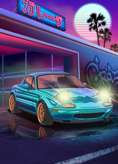'MX5 Miata Neon Night' Poster by Navin Guyvit | Displate