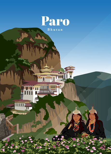 'Travel to Paro' Poster, picture, metal print, paint by Studio 324 ...