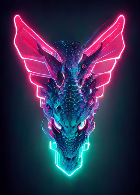 'Neon Cyber Dragon' Poster, picture, metal print, paint by Neugebauer ...