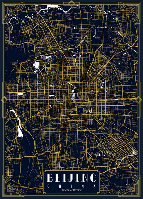 'Beijing City Map Gold' Poster by deMAP Studio | Displate