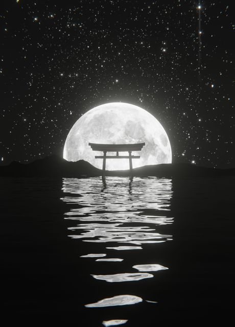 'full moon japan' Poster by Trigonal Art | Displate