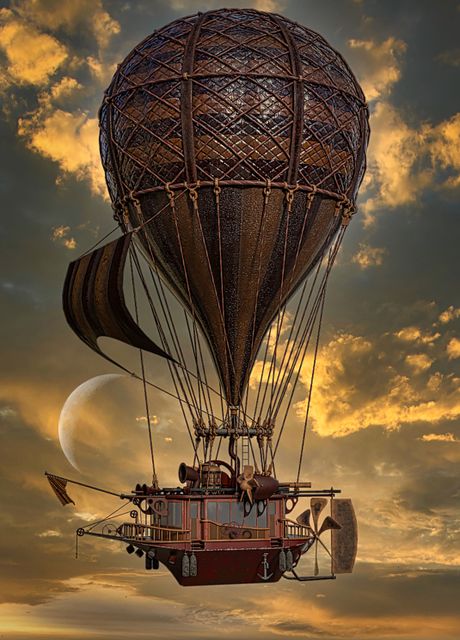 'Steampunk Balloon Ship' Poster, picture, metal print, paint by John ...