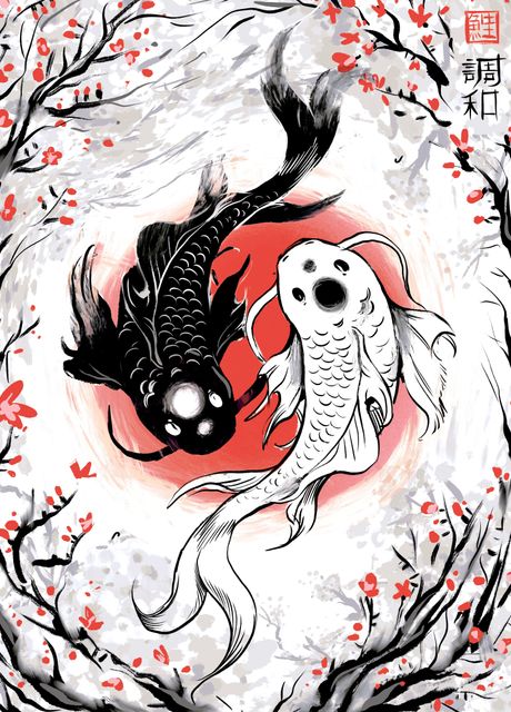 'Yin and yang koi fish ' Poster by Simon Darren | Displate