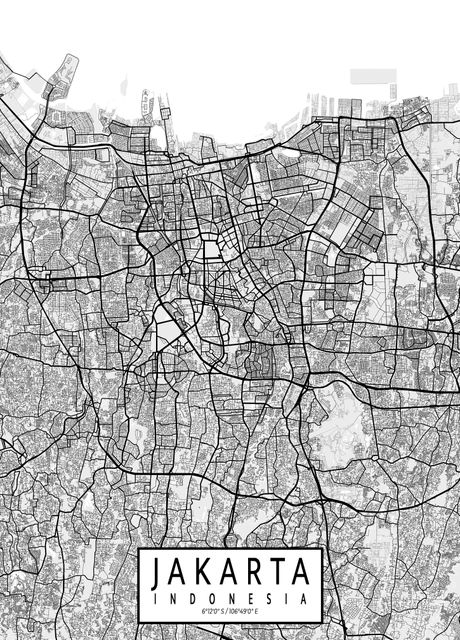 'Jakarta City Map Light' Poster by deMAP Studio | Displate