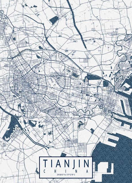 'Tianjin City Map Coastal' Poster by deMAP Studio | Displate