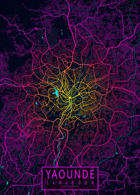 'Yaounde City Map Neon' Poster by deMAP Studio | Displate