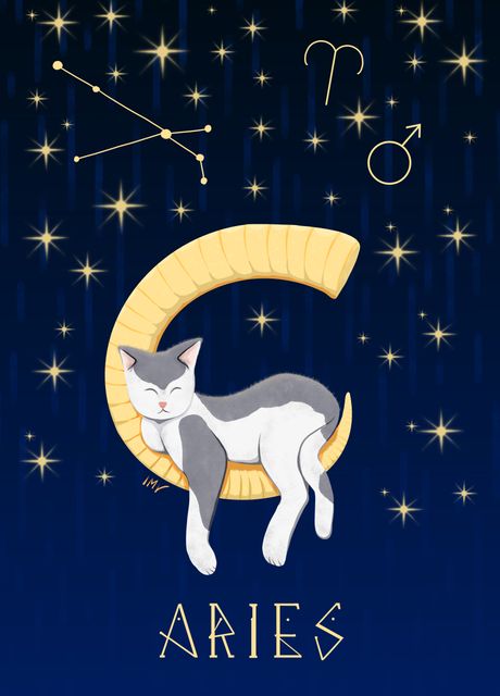 'Aries Cat Zodiacs' Poster by IMV Artwork | Displate
