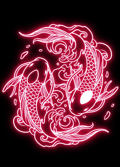 'Koi fish neon art' Poster, picture, metal print, paint by Pegasus Art ...
