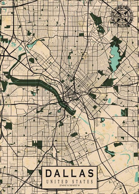 'Dallas City Map Vintage' Poster by deMAP Studio | Displate