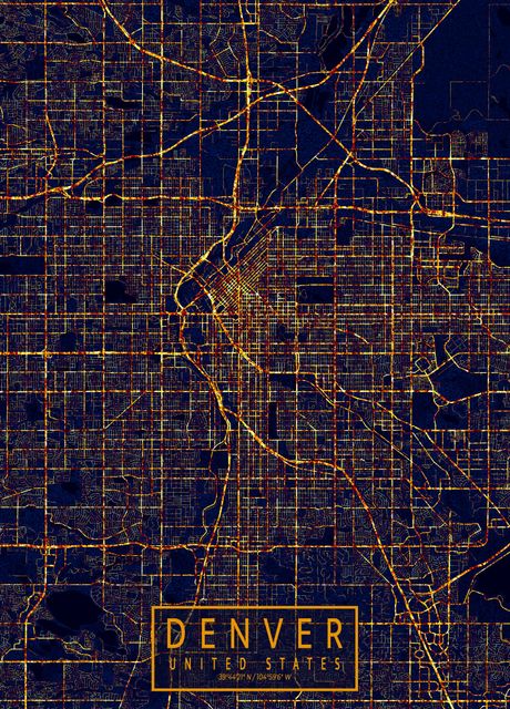 'Denver Map City At Night' Poster by deMAP Studio | Displate