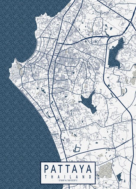'Pattaya City Map Coastal' Poster by deMAP Studio | Displate