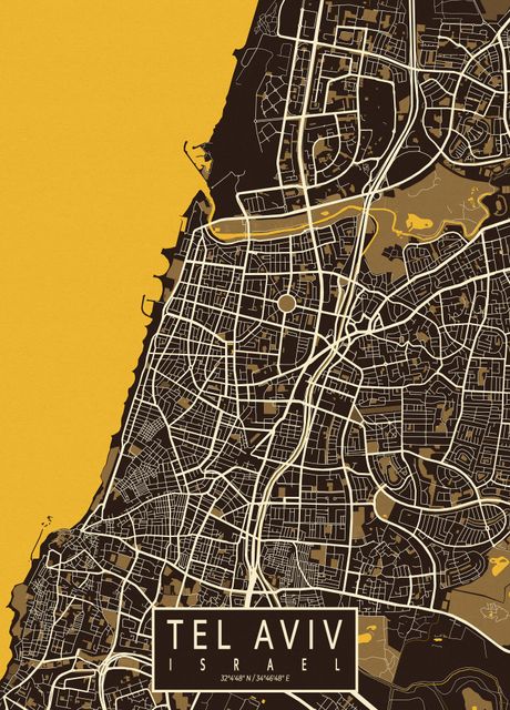 'Tel Aviv City Map Pastel' Poster by deMAP Studio | Displate