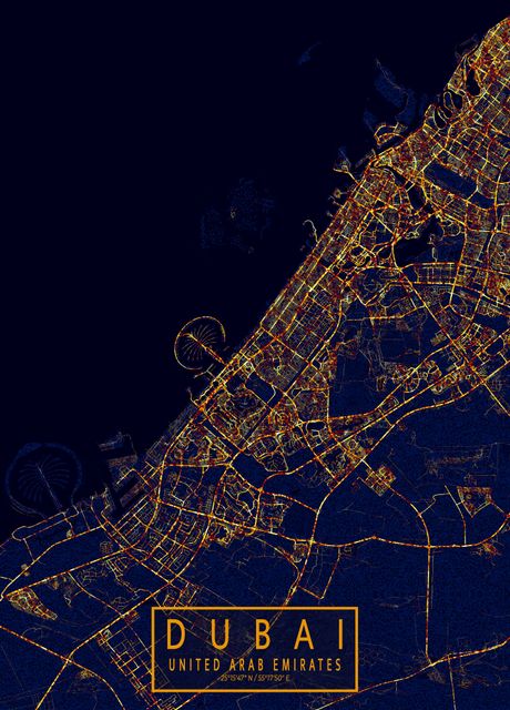 'Dubai Map City At Night' Poster by deMAP Studio | Displate
