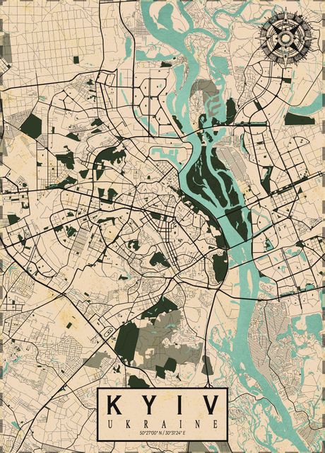 'Kyiv City Map Vintage' Poster by deMAP Studio | Displate