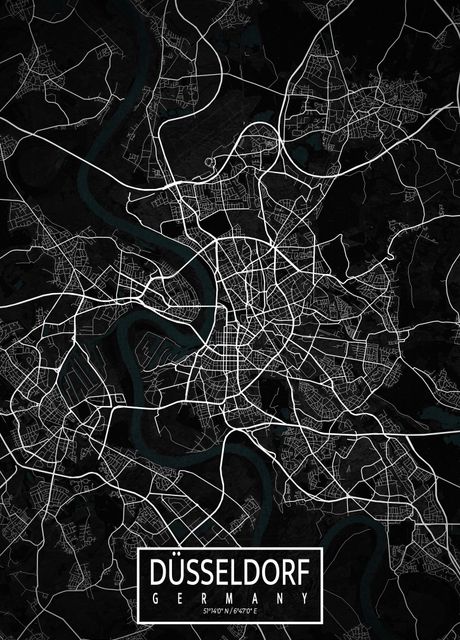 'Dusseldorf City Map Dark' Poster by deMAP Studio | Displate