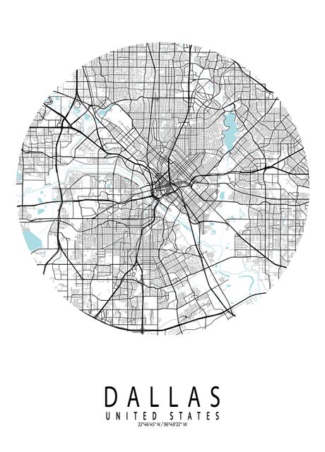 'Dallas City Map Circle' Poster, picture, metal print, paint by deMAP ...