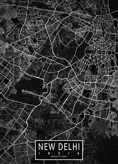 'New Delhi City Map Dark' Poster by deMAP Studio | Displate