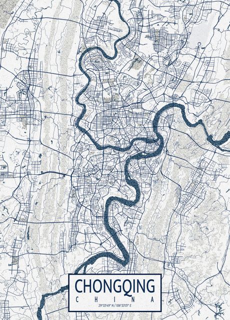 'Chongqing City Map Coastal' Poster, picture, metal print, paint by ...