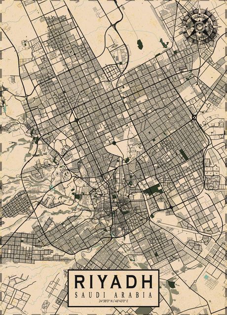'Riyadh City Map Vintage' Poster by deMAP Studio | Displate