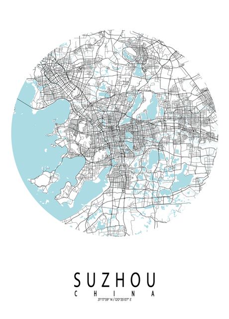 'Suzhou City Map Circle' Poster by deMAP Studio | Displate