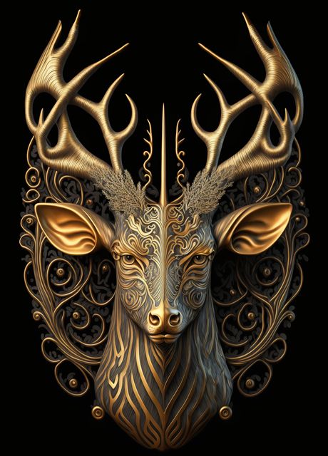 'Deer Golden Art Deco' Poster by Luong Phat | Displate