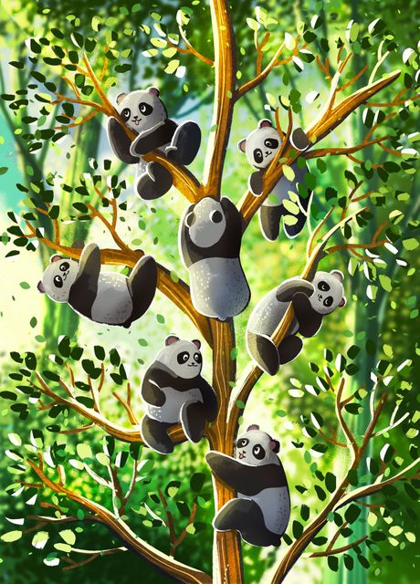 'Pandas on a tree' Poster by Evgenia Lumfur | Displate
