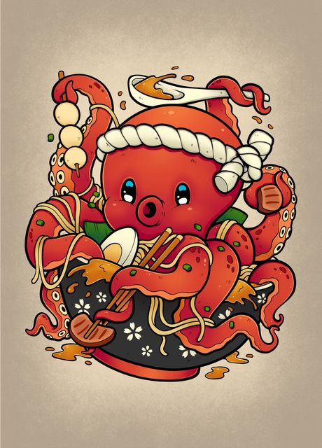 'Ramen Octopus' Poster by B Cubed Designs | Displate