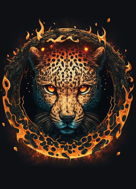 'Fire Leopard Head' Poster by betusixart | Displate