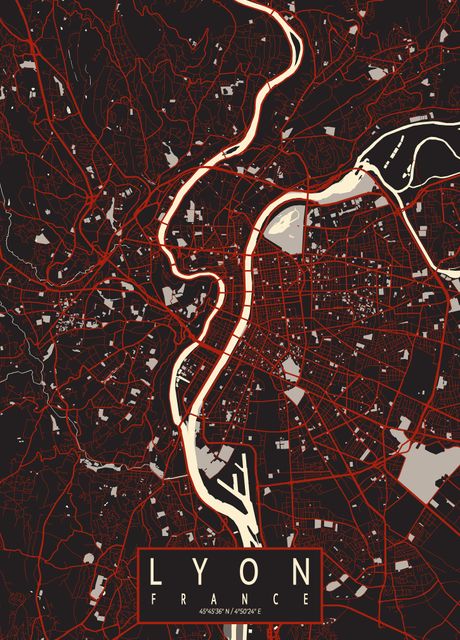 'Lyon City Map Vector' Poster, picture, metal print, paint by deMAP ...