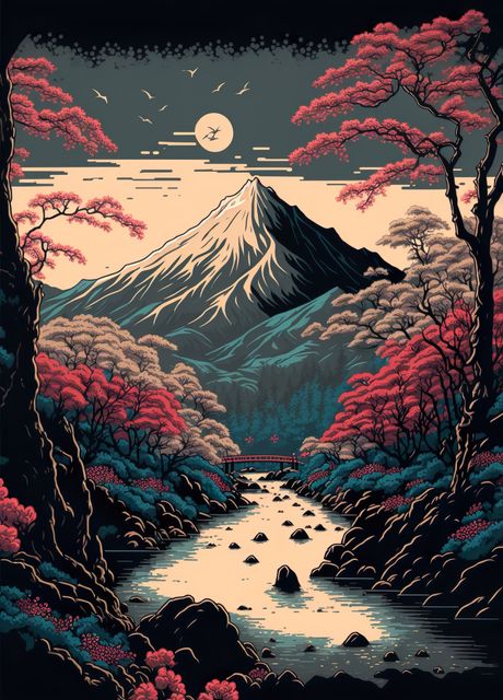 'Vintage Asian Landscape' Poster by Dennex | Displate
