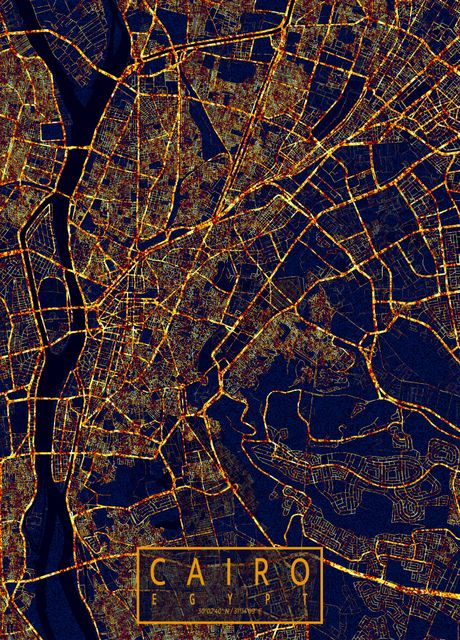 'Cairo Map City At Night' Poster by deMAP Studio | Displate