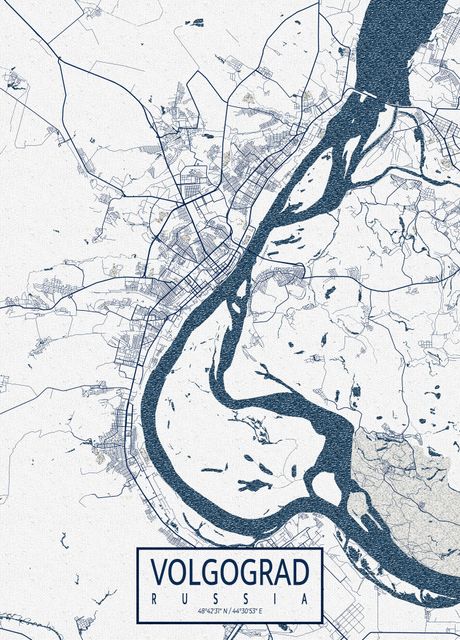 'Volgograd City Map Coastal' Poster, picture, metal print, paint by ...