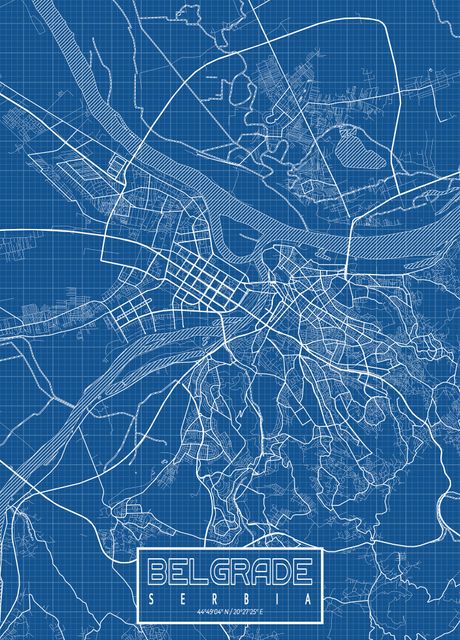 'Belgrade Map Blueprint' Poster by deMAP Studio | Displate