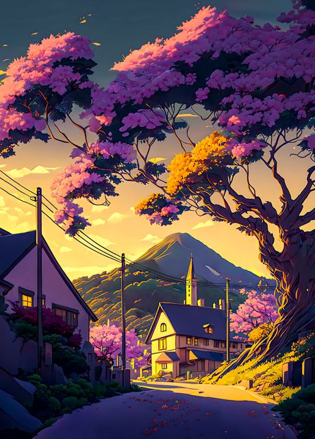 'Sunset Village' Poster, picture, metal print, paint by Brian Nielsen ...