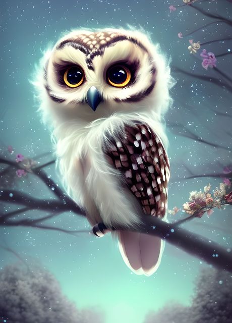 'Cute owl on a branch' Poster, picture, metal print, paint by AnneLaure ...