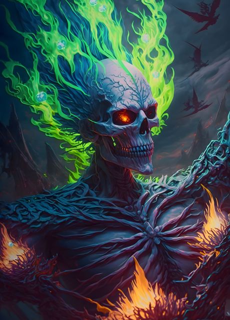 'Green Fire Skull' Poster by Spacekraftwerk | Displate