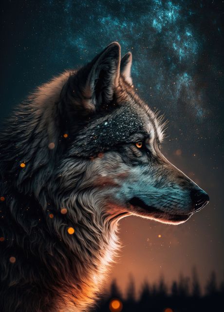 'A wolf in the starry sky' Poster by Mitoka | Displate