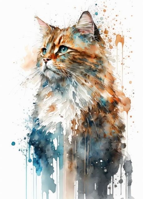 'Cat Watercolor ' Poster, picture, metal print, paint by Usama Design ...